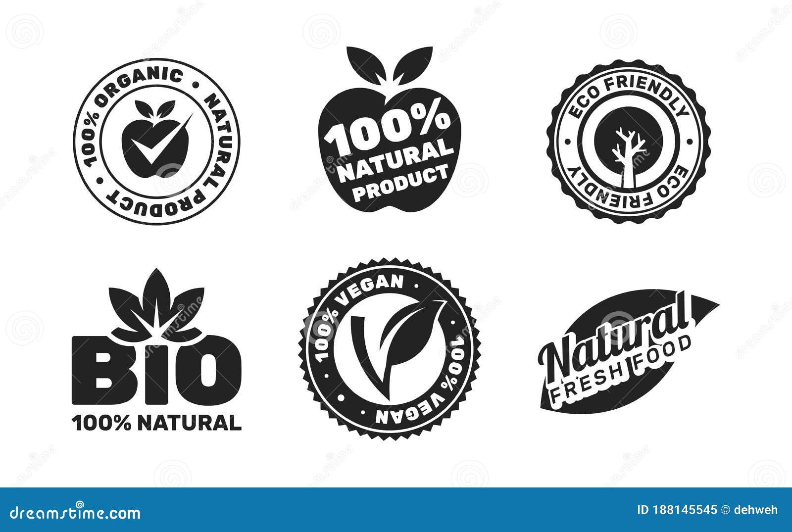 Organic Natural Bio Labels Icons Set Stock Vector - Illustration of ...