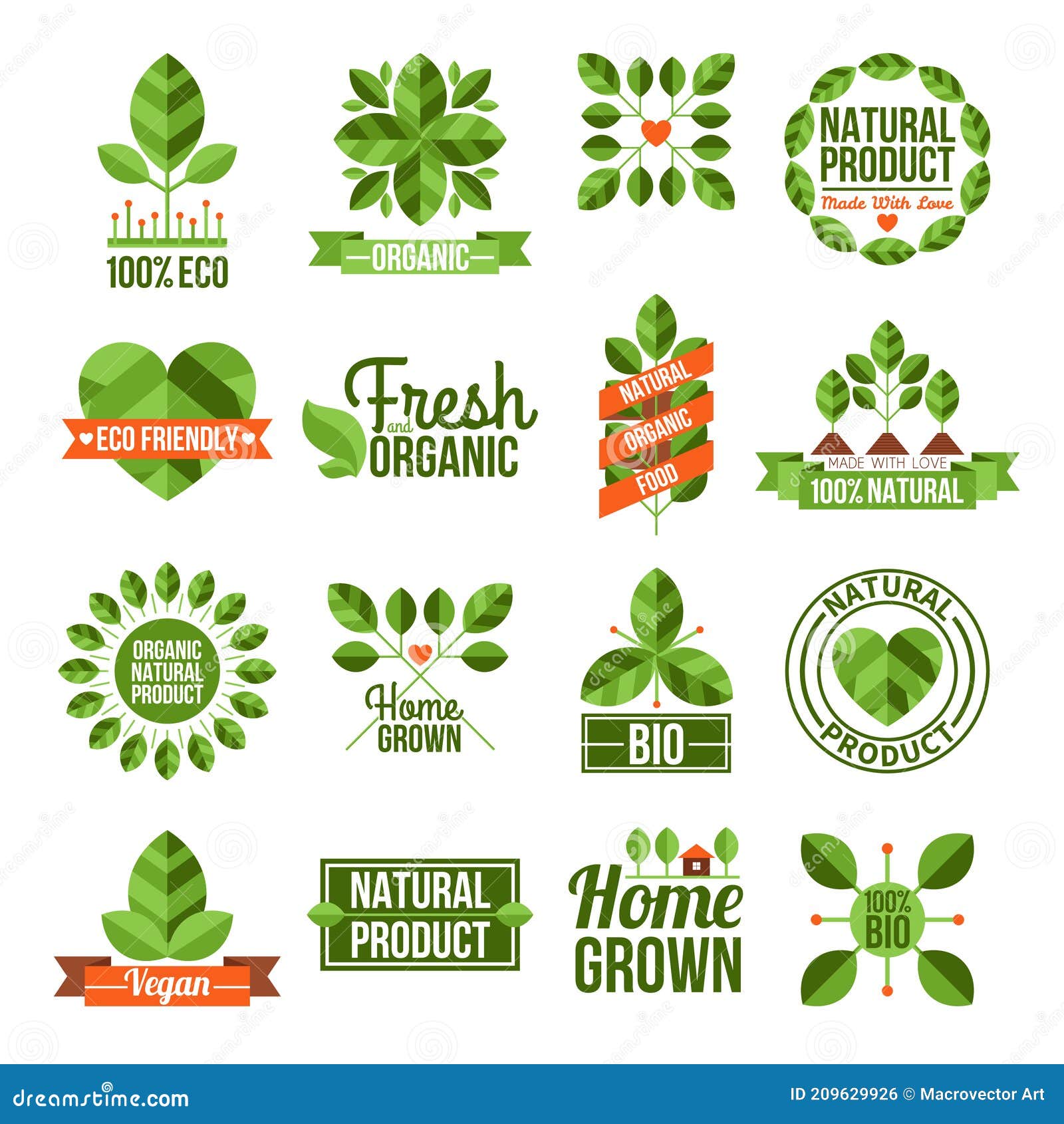 Organic and Natural Labels Set Stock Vector - Illustration of green ...
