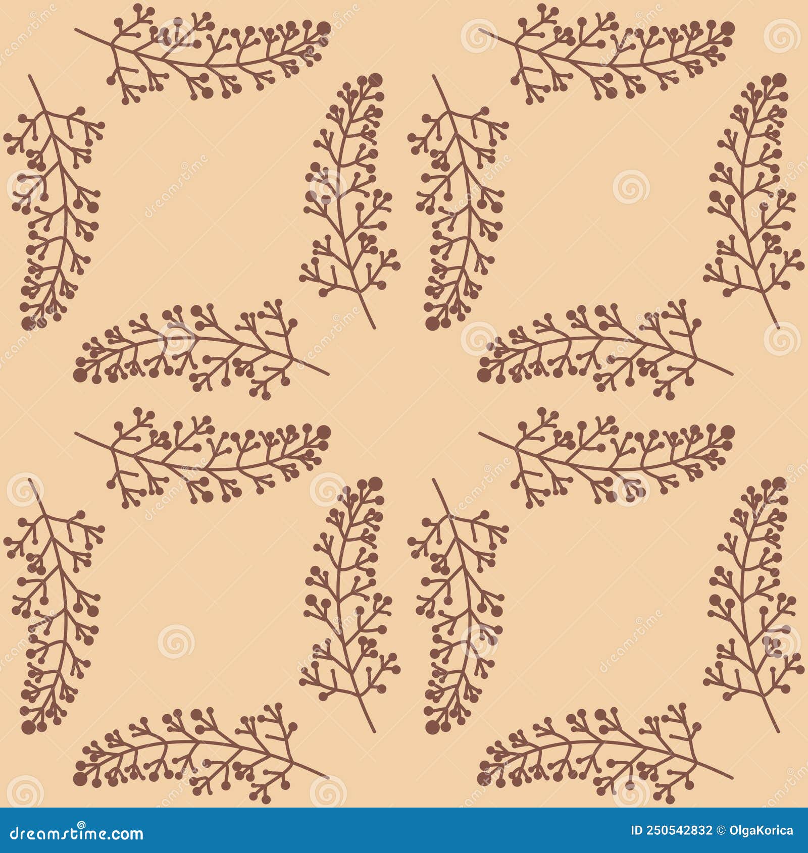 Organic Pattern, Sprig with Berries Repeat Seamless Pattern for Design ...