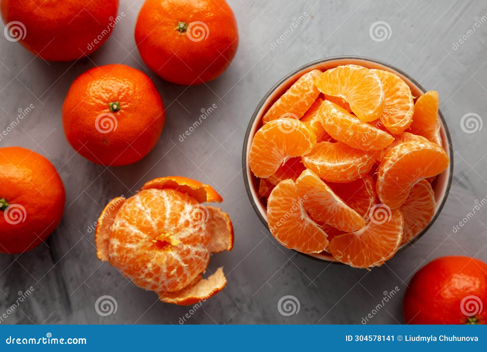 Organic Peeled Mandarin Oranges in a Bowl, Top View Stock Image - Image ...