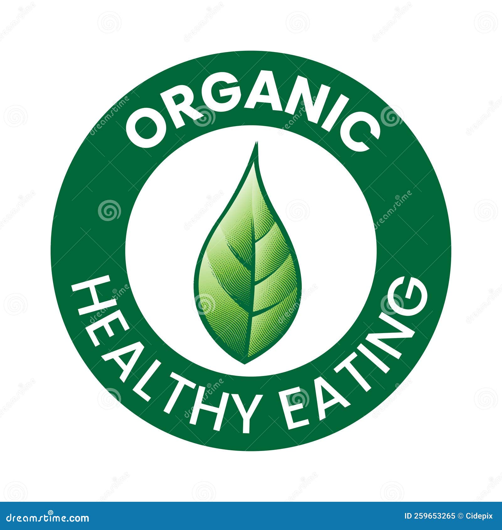 Organic Plant Based Round Icon with an Engraved Green Leaf Stock Vector ...