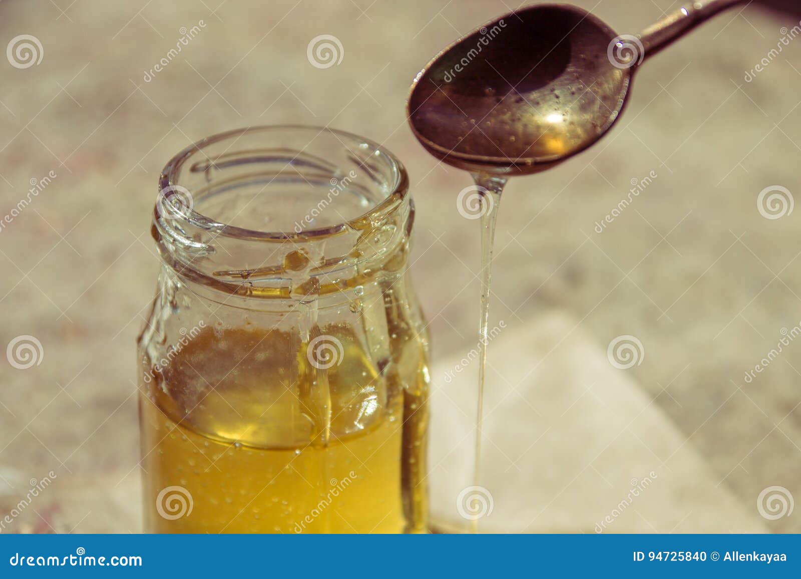 Organic Pure Honey in Jar. Close Up Stock Photo - Image of sticky ...