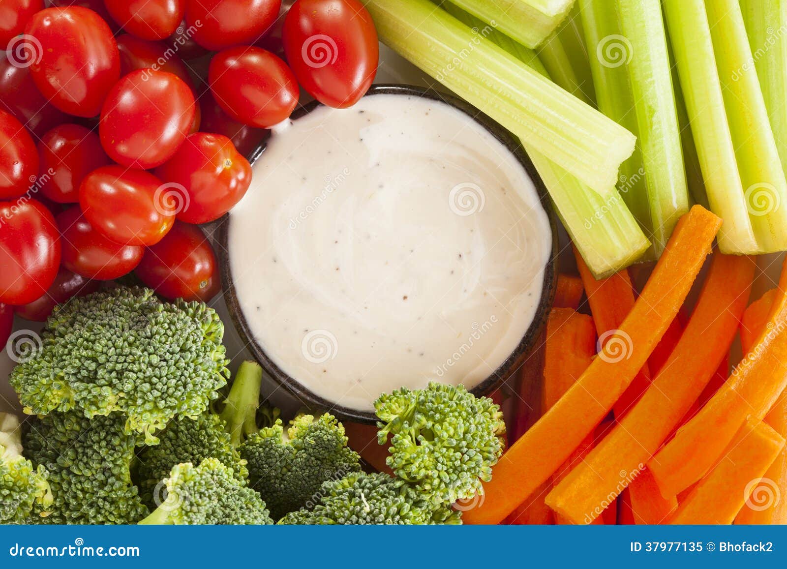 Organic Raw Vegetables with Ranch Dip Stock Image - Image of green ...