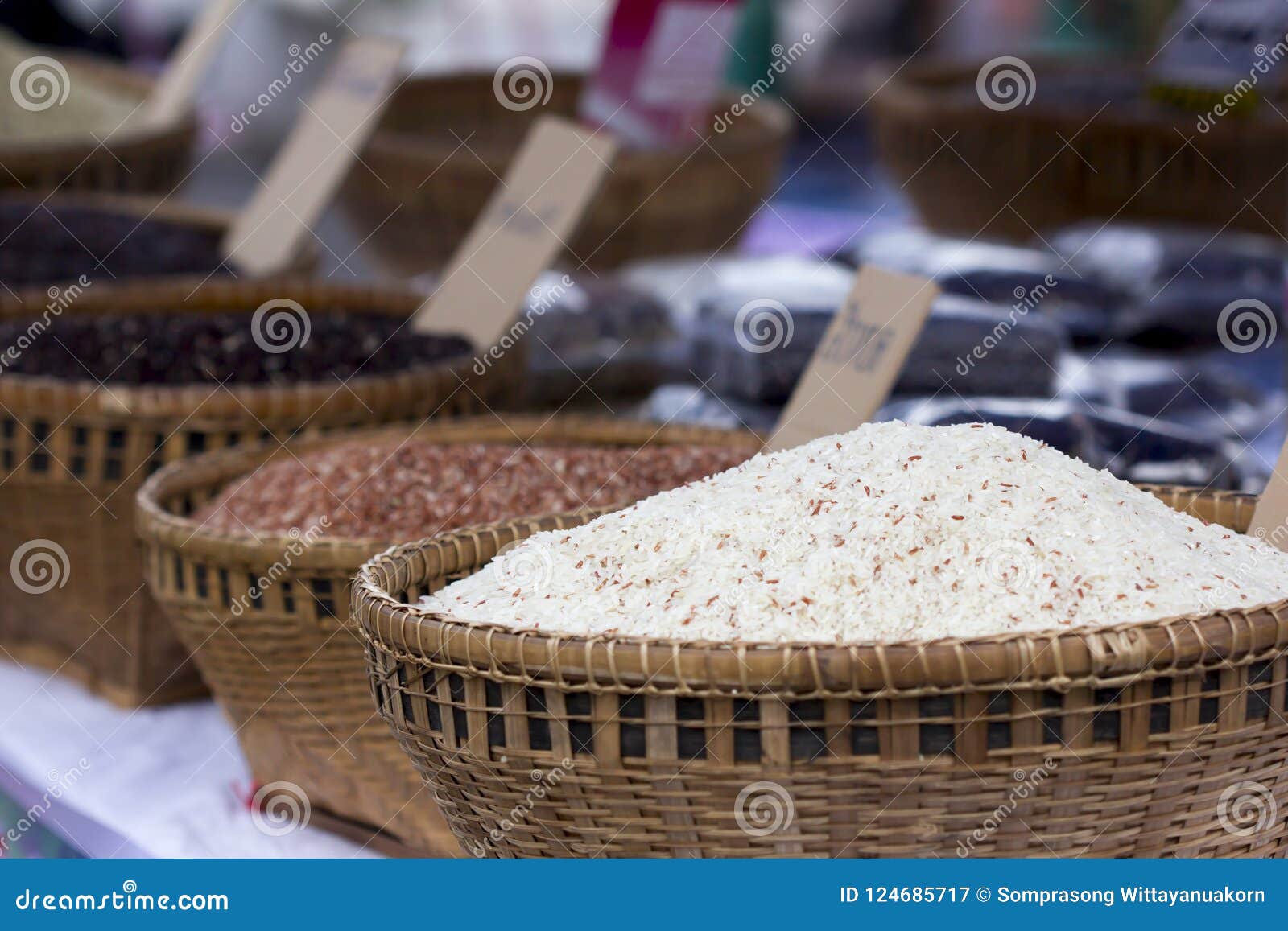 Organic Rice Collection in the Bamboo Basket Stock Image - Image of ...