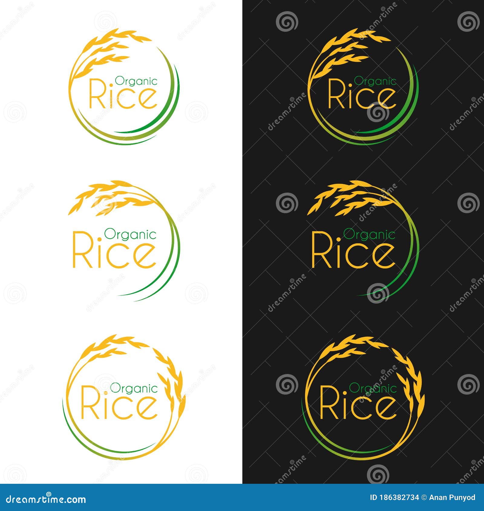 Organic Rice Logo With Circle Yellow Green Paddy Rice Vector Collection ...