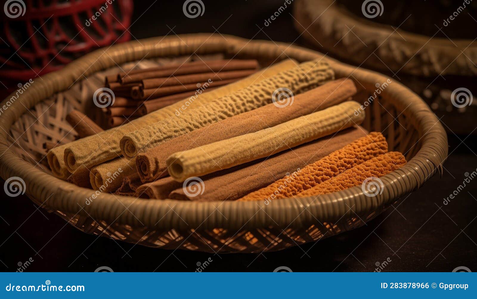 Organic Spice Stack in Wicker Basket, Freshness Guaranteed Generated by ...