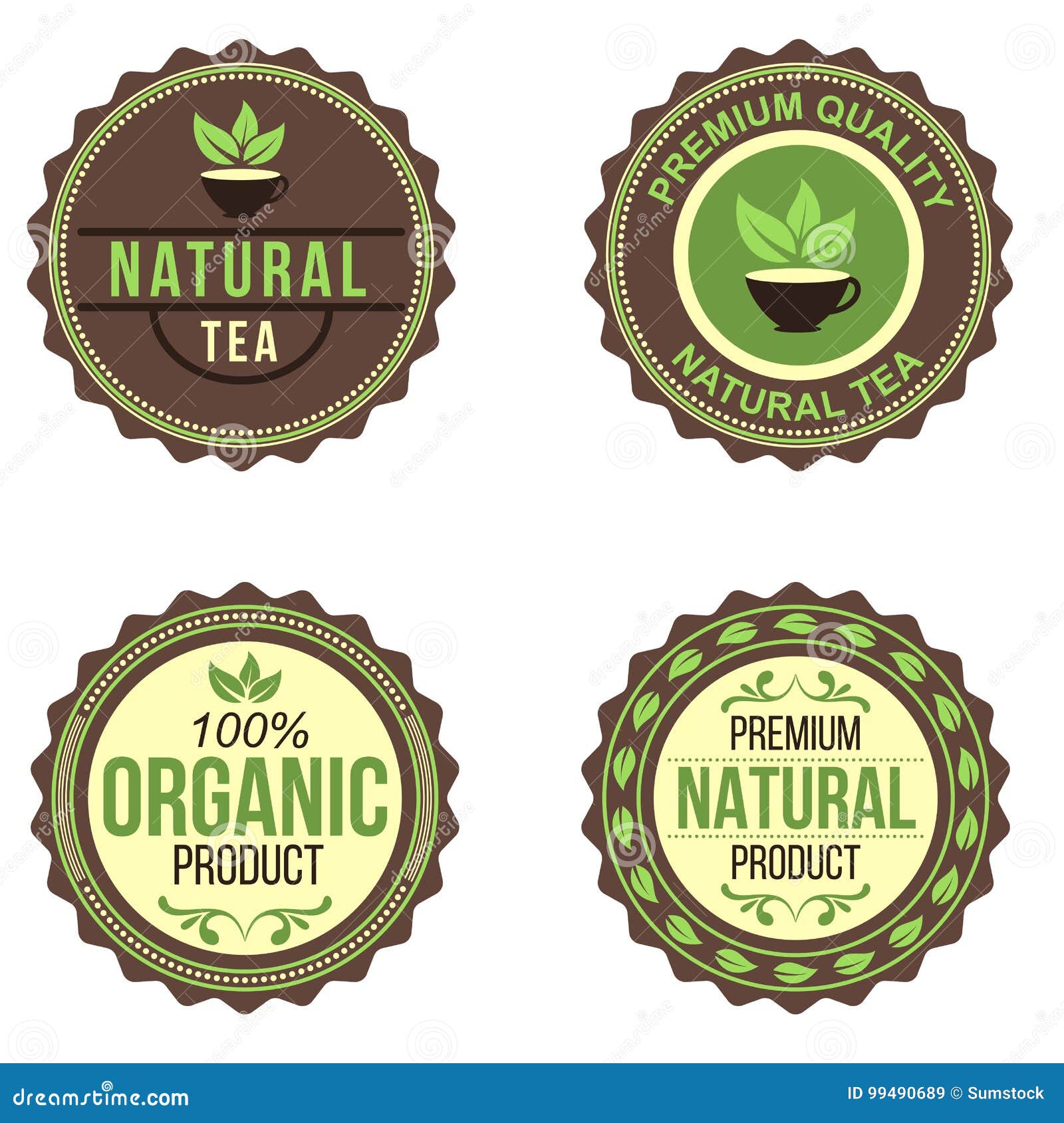 Organic Tea and Food Circular Labels Stock Vector - Illustration of ...