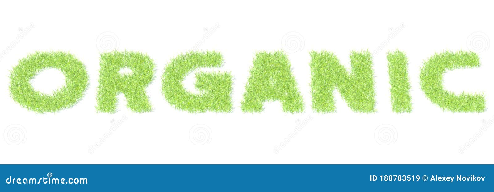 ORGANIC Text Made with Green Grass on White Background, 3D Rendering ...