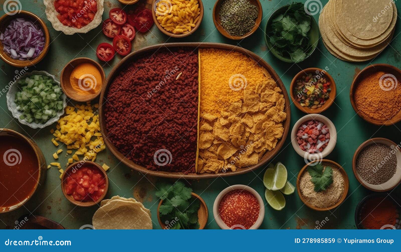 Organic Vegetable Curry with Rice, Meat, and Multi Colored Spices ...