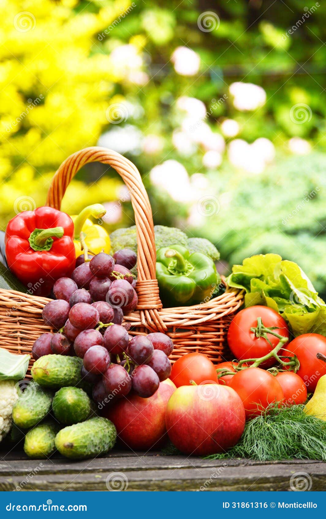 Organic Vegetables in Wicker Basket in the Garden Stock Photo - Image ...