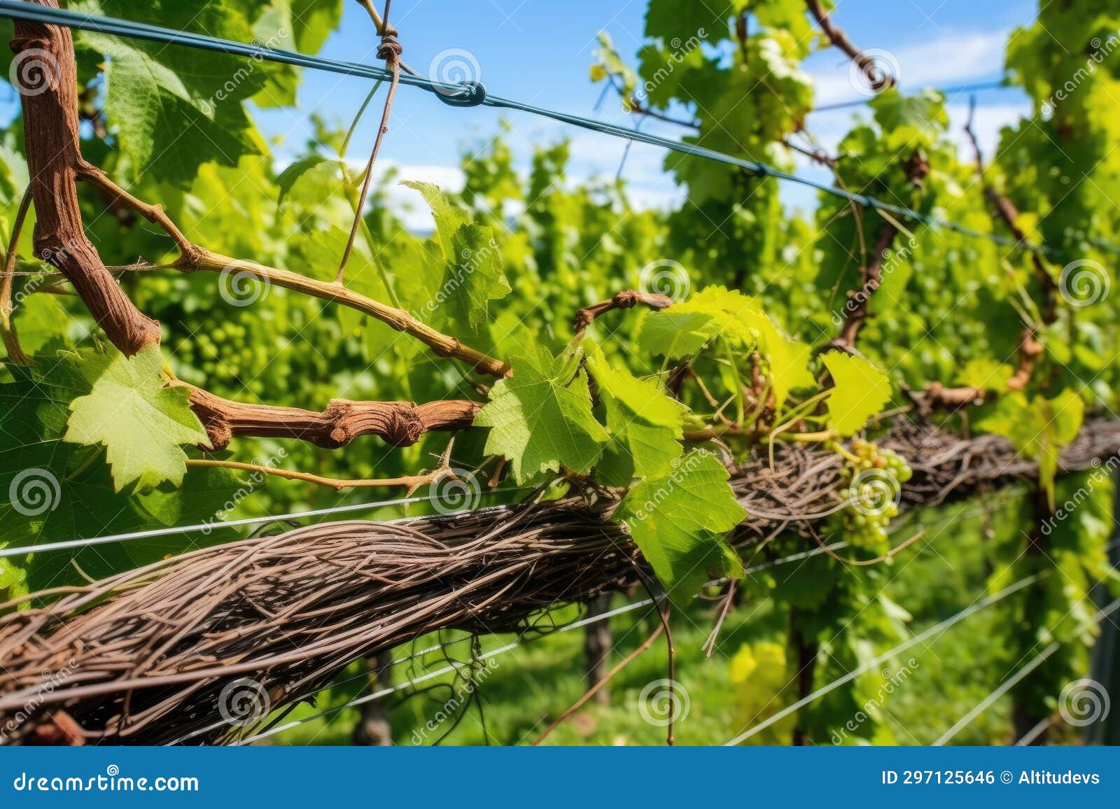 Organic Vines Tangled on the Vineyard Wire Trellis Stock Photo - Image ...