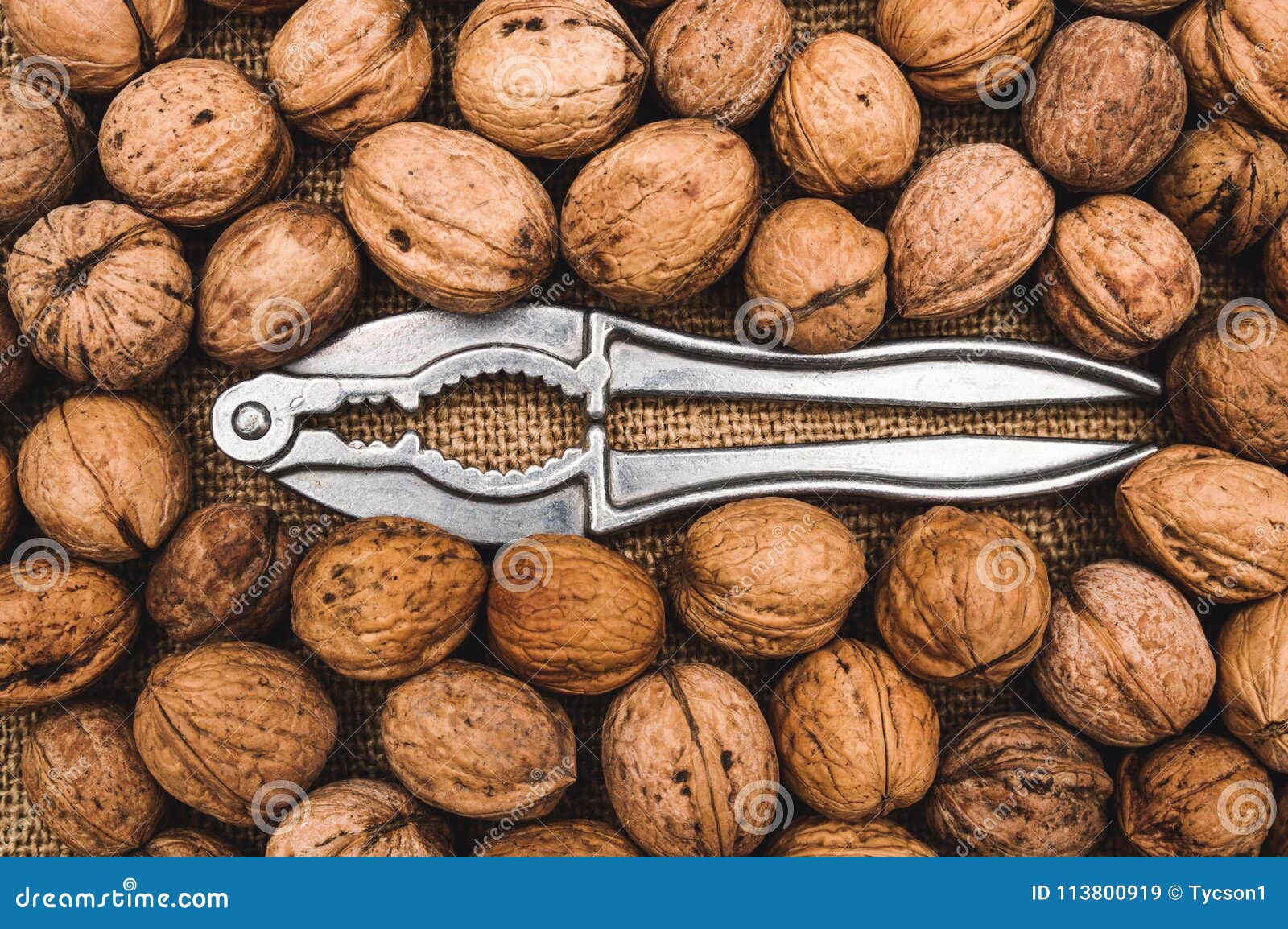 Organic Walnuts with Nut Cracker on Sackcloth Stock Image - Image of ...