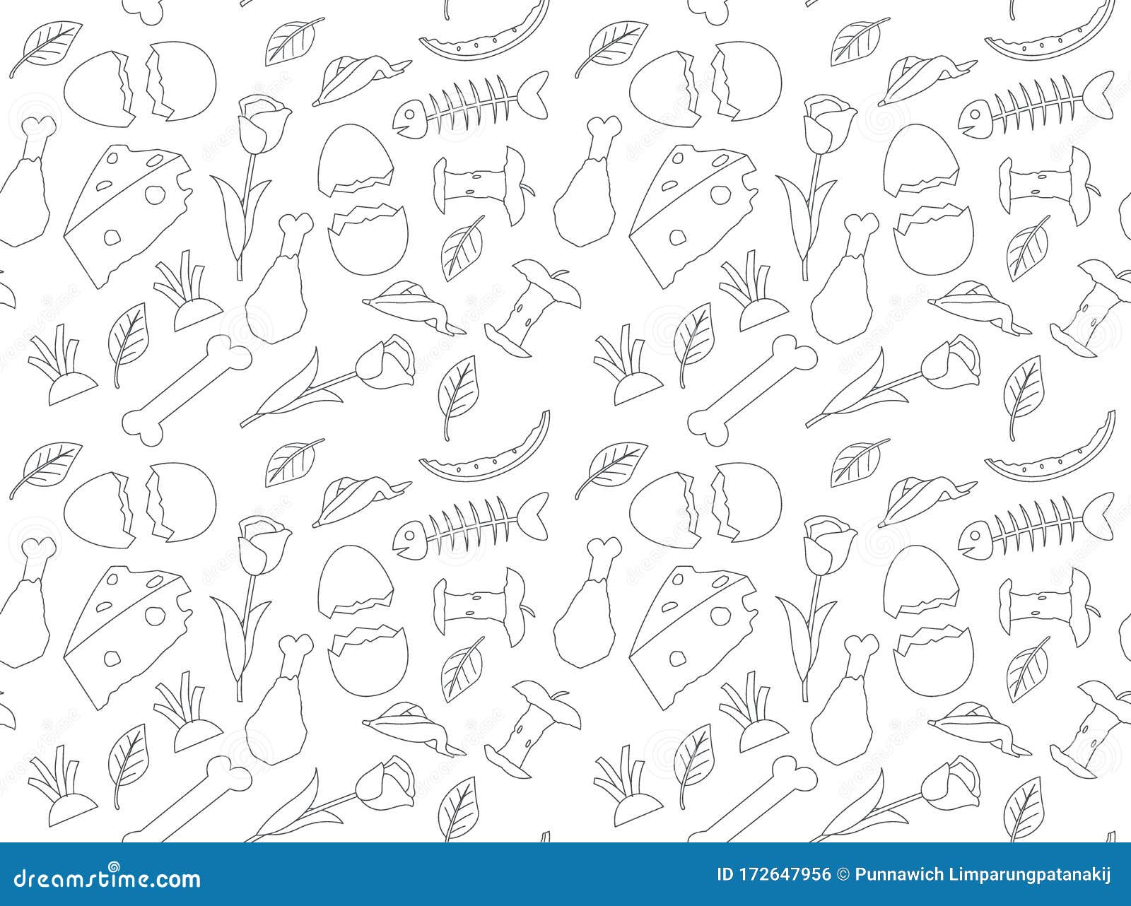 Organic Waste Drawing Outline Seamless Pattern Wallpaper-01 Stock ...