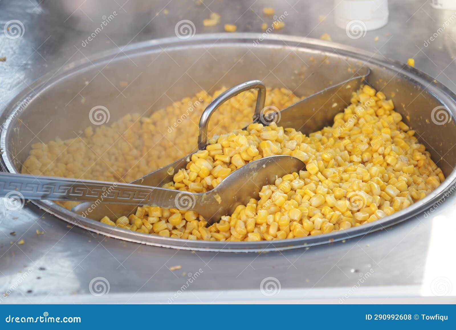 Organic Yellow Steamed Corn in Steel Container. Stock Photo - Image of ...