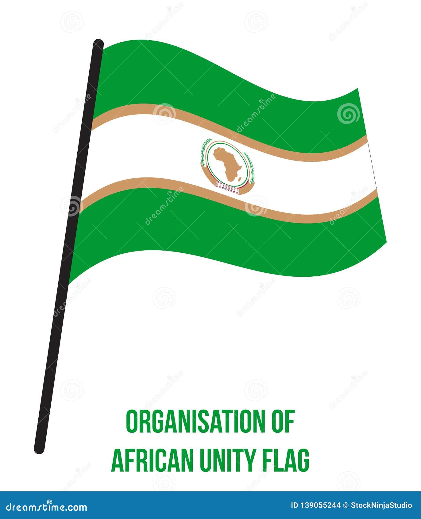 Organisation of African Unity Flag Waving Vector Illustration on White ...