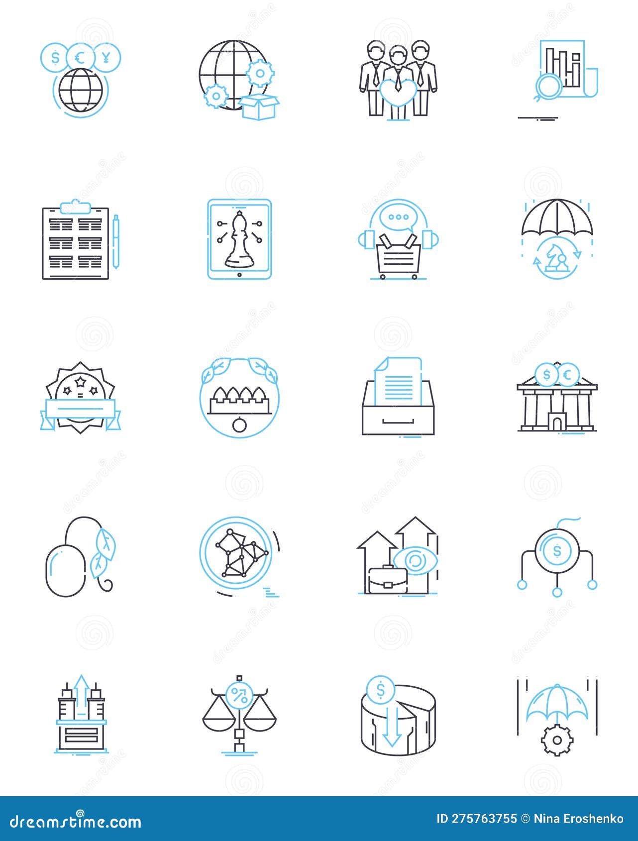 Organization Advancement Linear Icons Set. Progress, Development ...