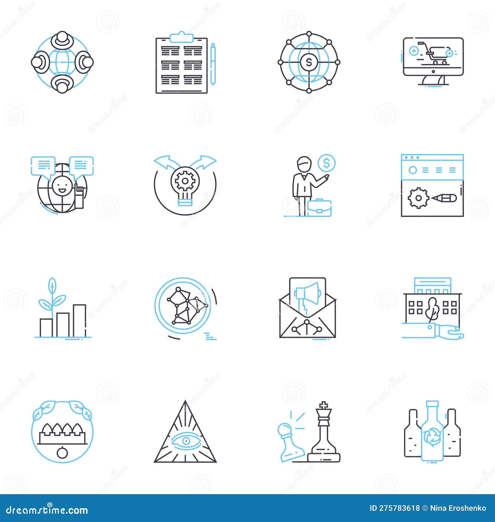 Organization Advancement Linear Icons Set. Progress, Development ...