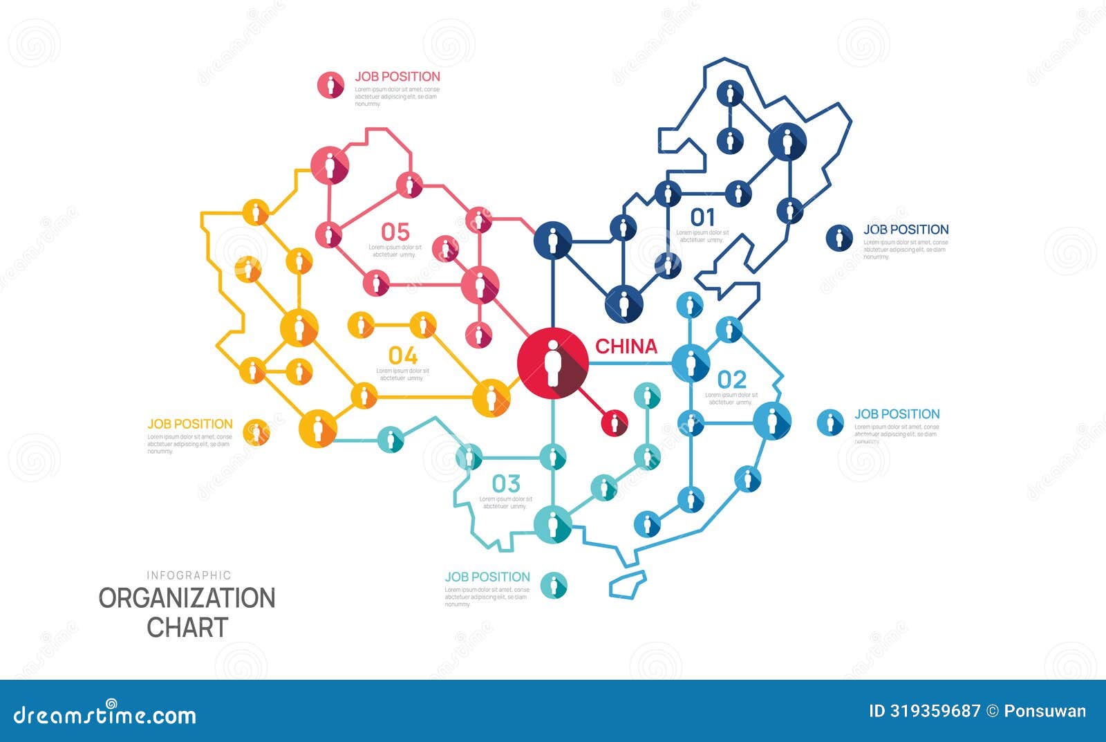 Organization Chart China Map Infographic Template with Avatar Icons ...