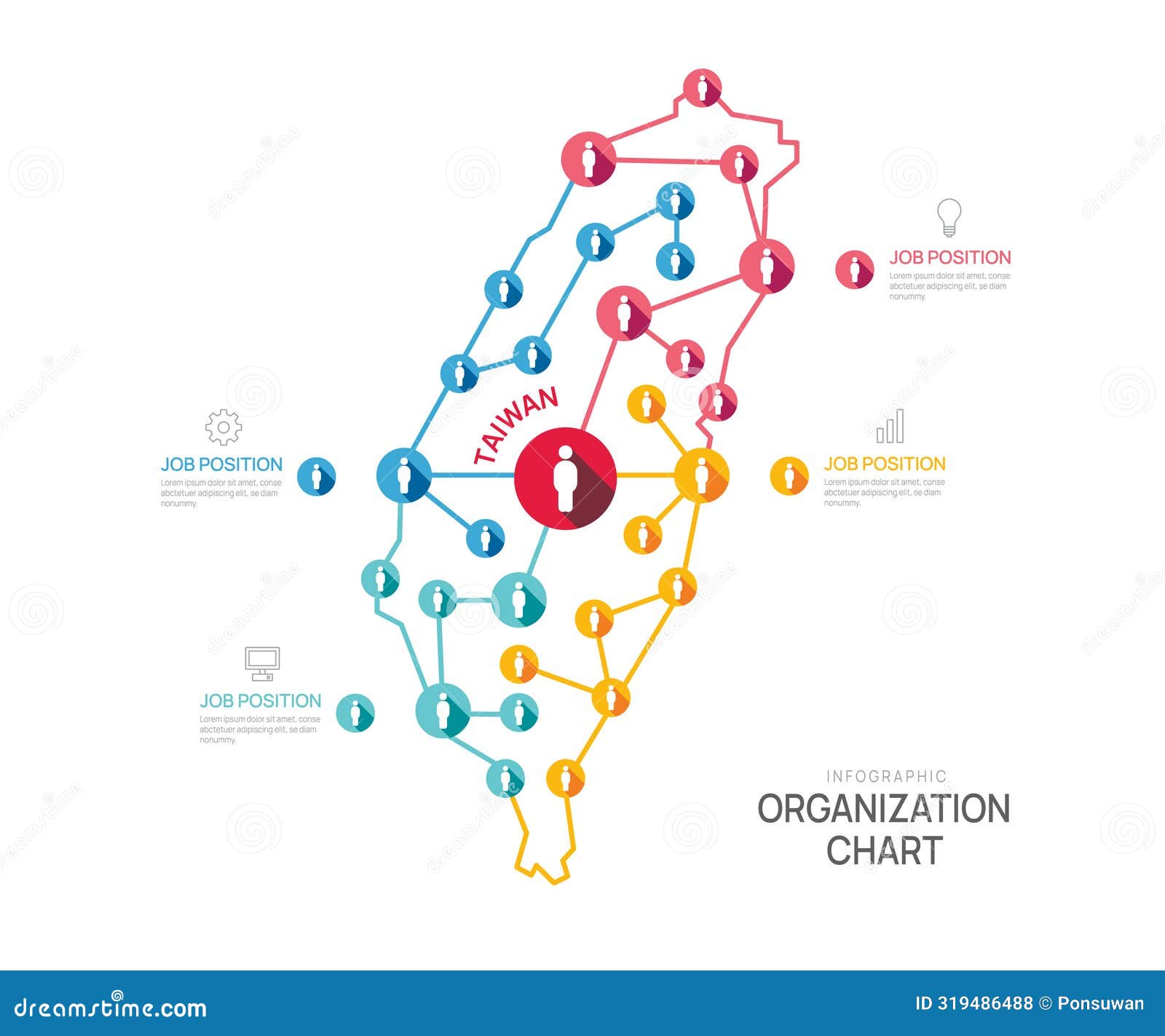 Organization Chart Taiwan Map Infographic Template with Avatar Icons ...