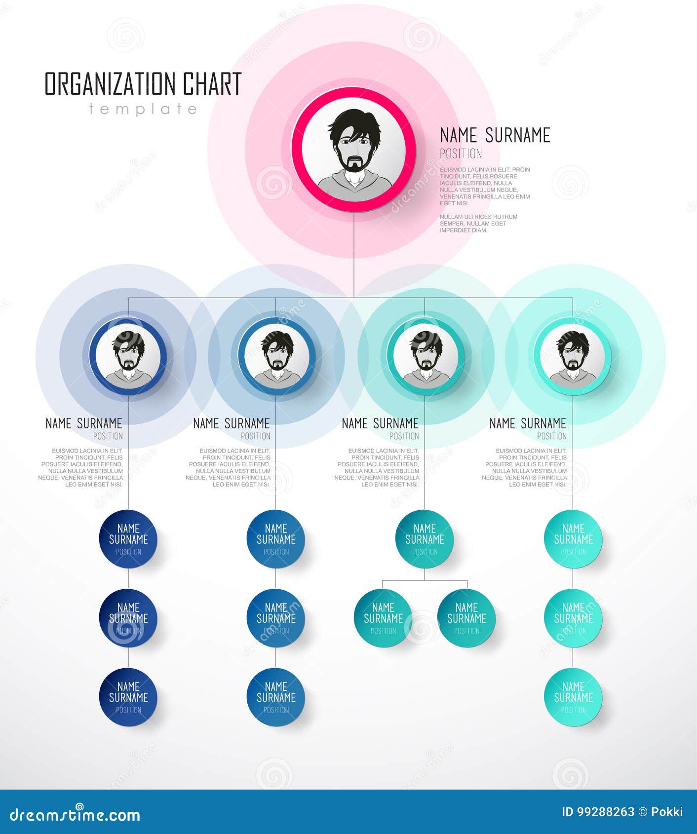 Organization Chart Template with Colorful Circles Stock Vector ...