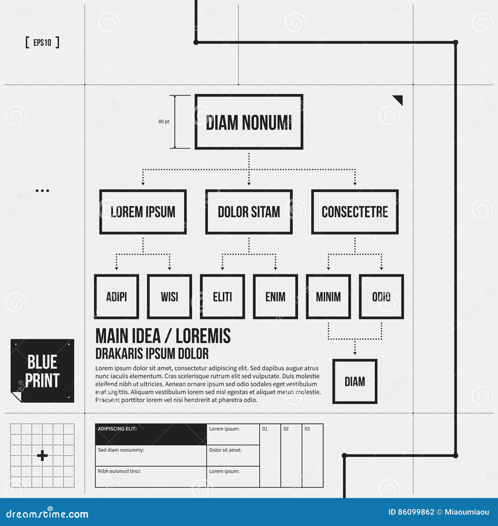 Organization Chart Template in Draft Style Stock Vector - Illustration ...