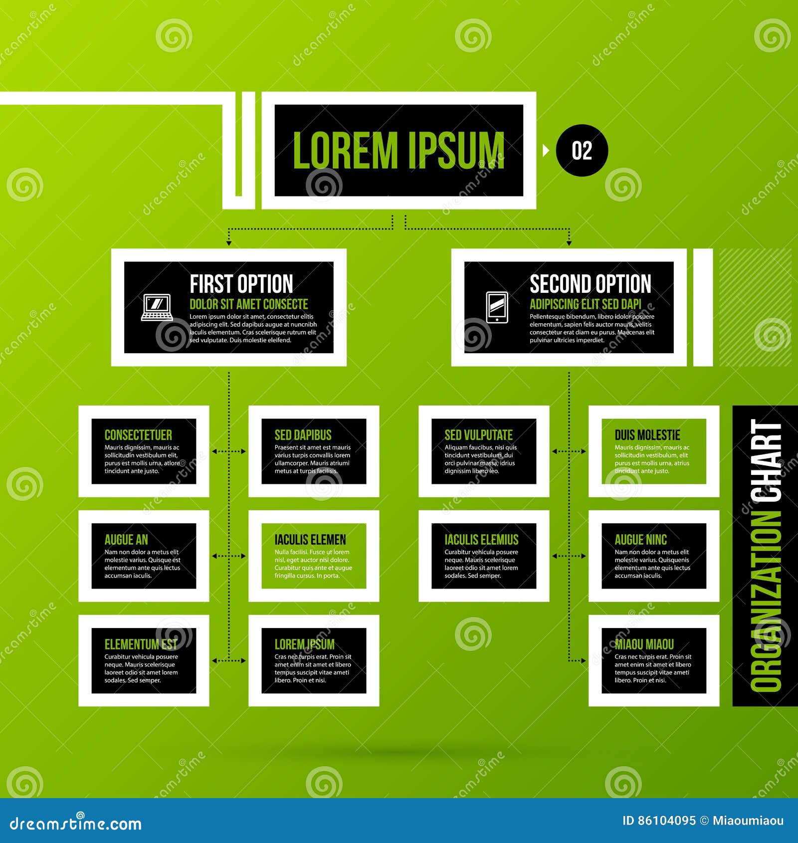 Organization Chart Template on Fresh Green Background Stock Vector ...