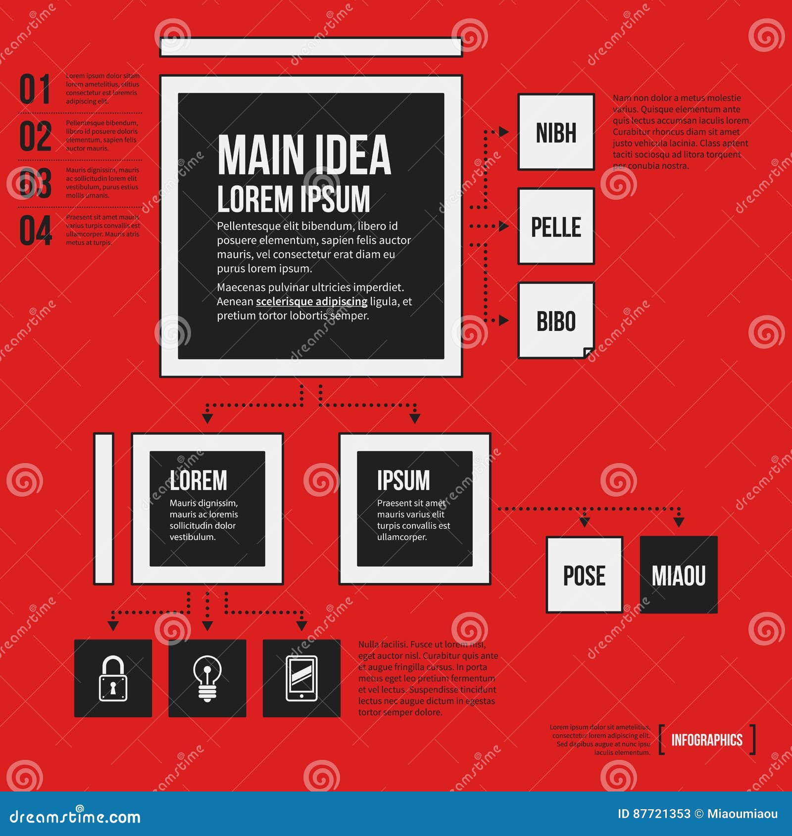 Organization Chart Template with Geometric Elements on Bright Red ...