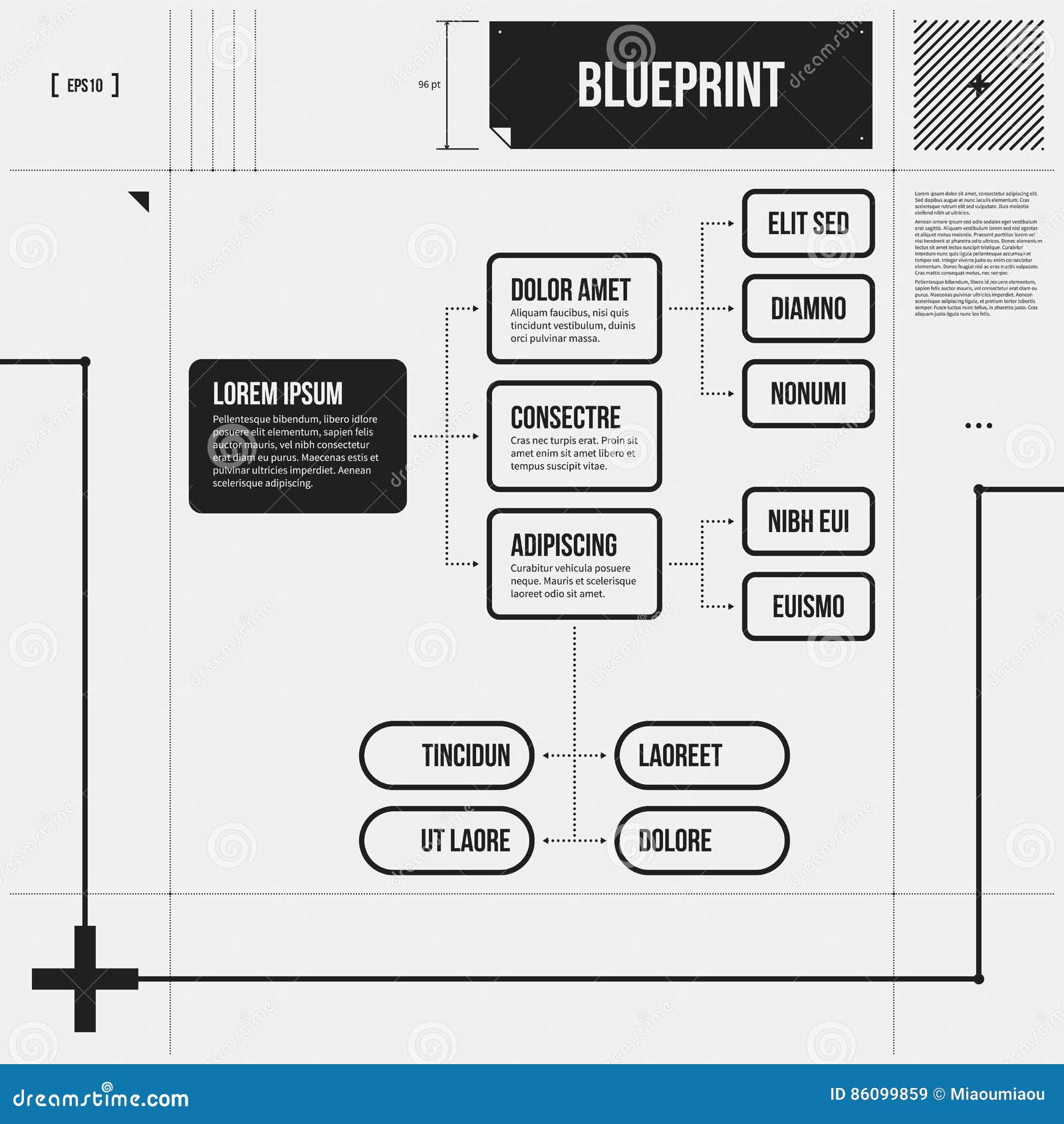 Organization Chart Template with Rectangle Elements in Draft Style ...