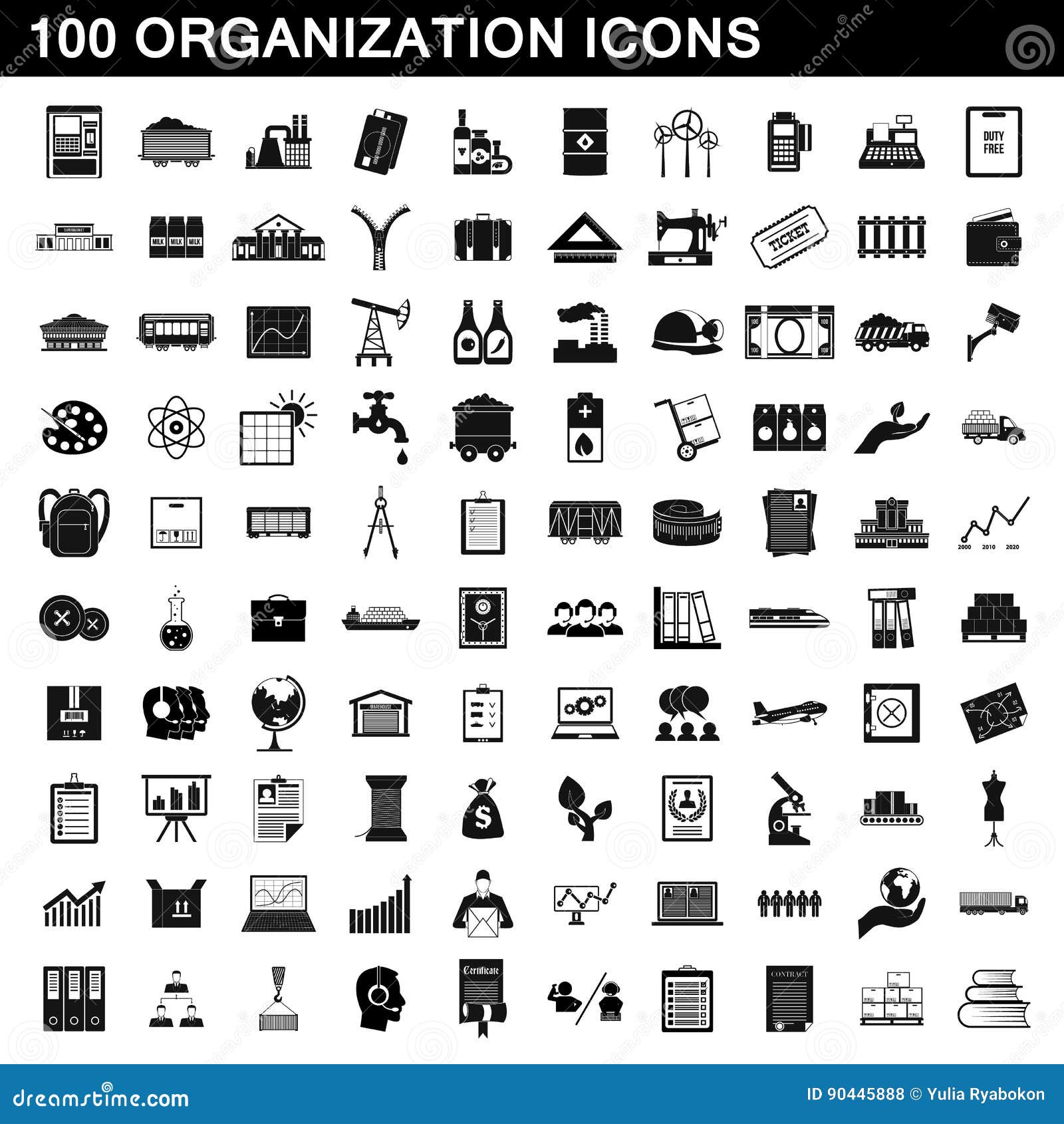 100 Organization Icons Set, Simple Style Stock Vector - Illustration of ...