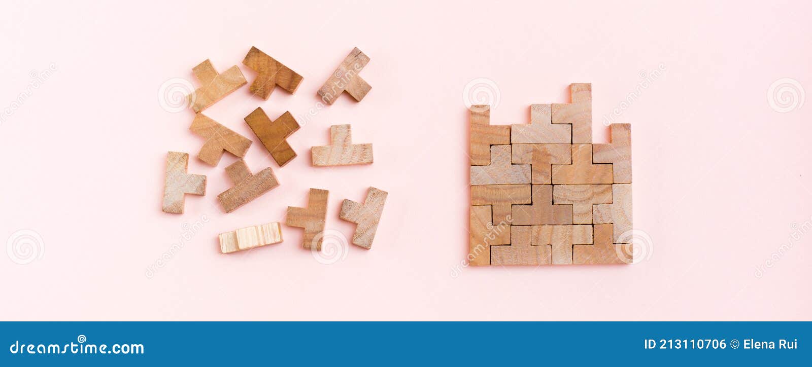 Organization and Order. Wooden Puzzle Pieces are Stacked Correctly and ...