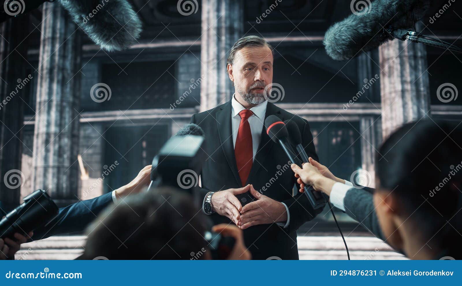 Organization Representative Answering Press Questions and Giving ...