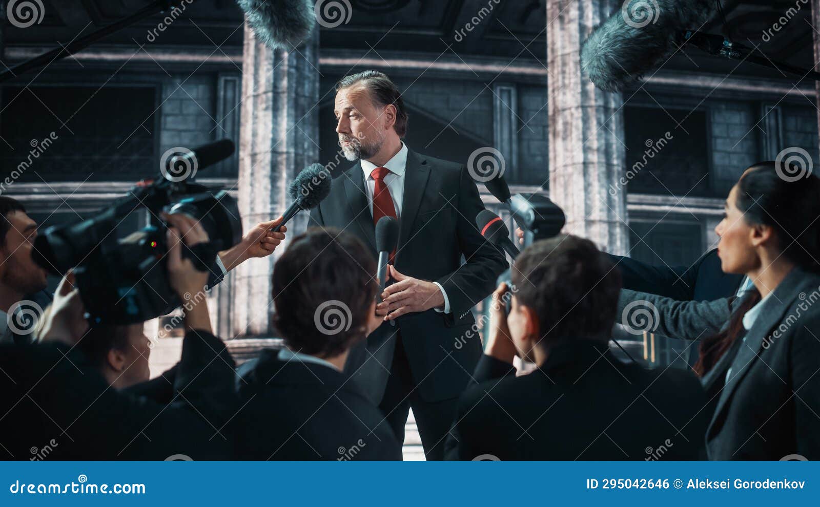 Organization Representative Answering Press Questions and Giving ...