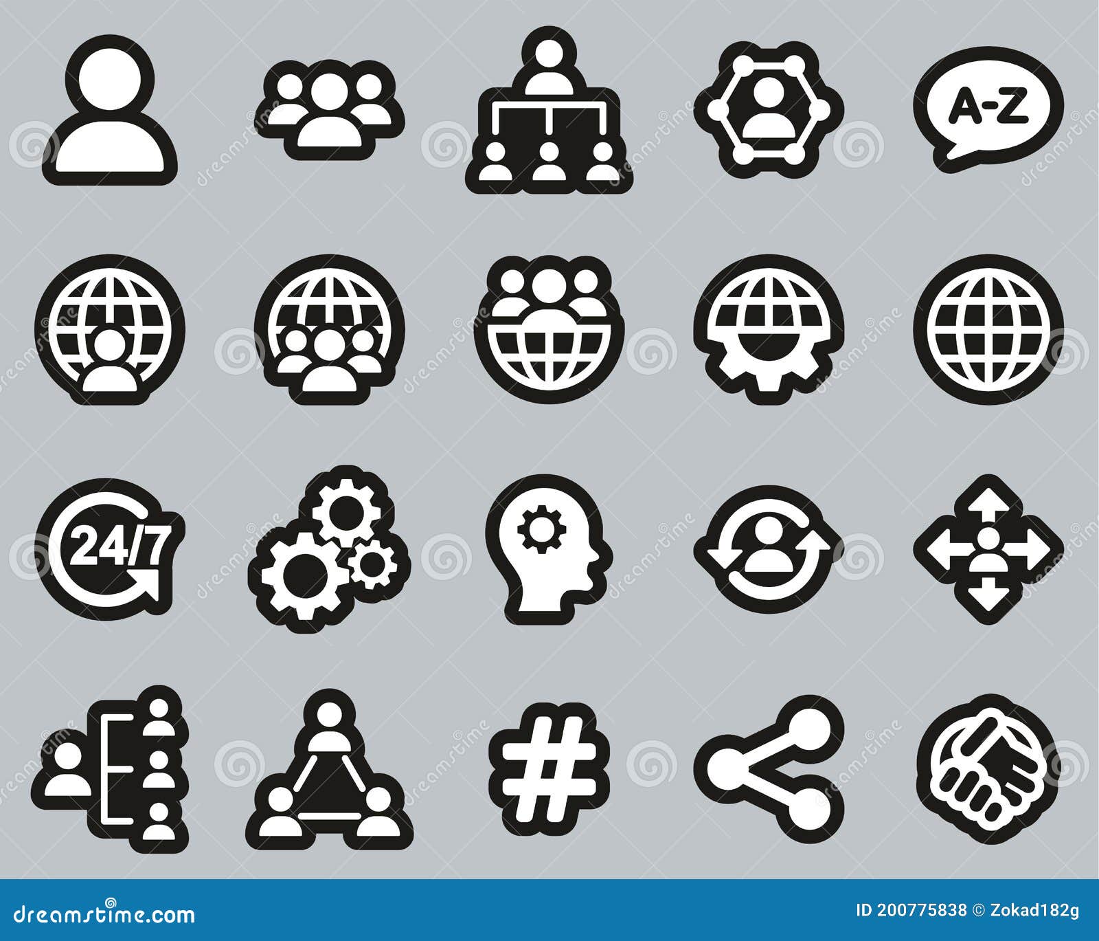 Organization & Structure Icons White on Black Sticker Set Big Stock ...