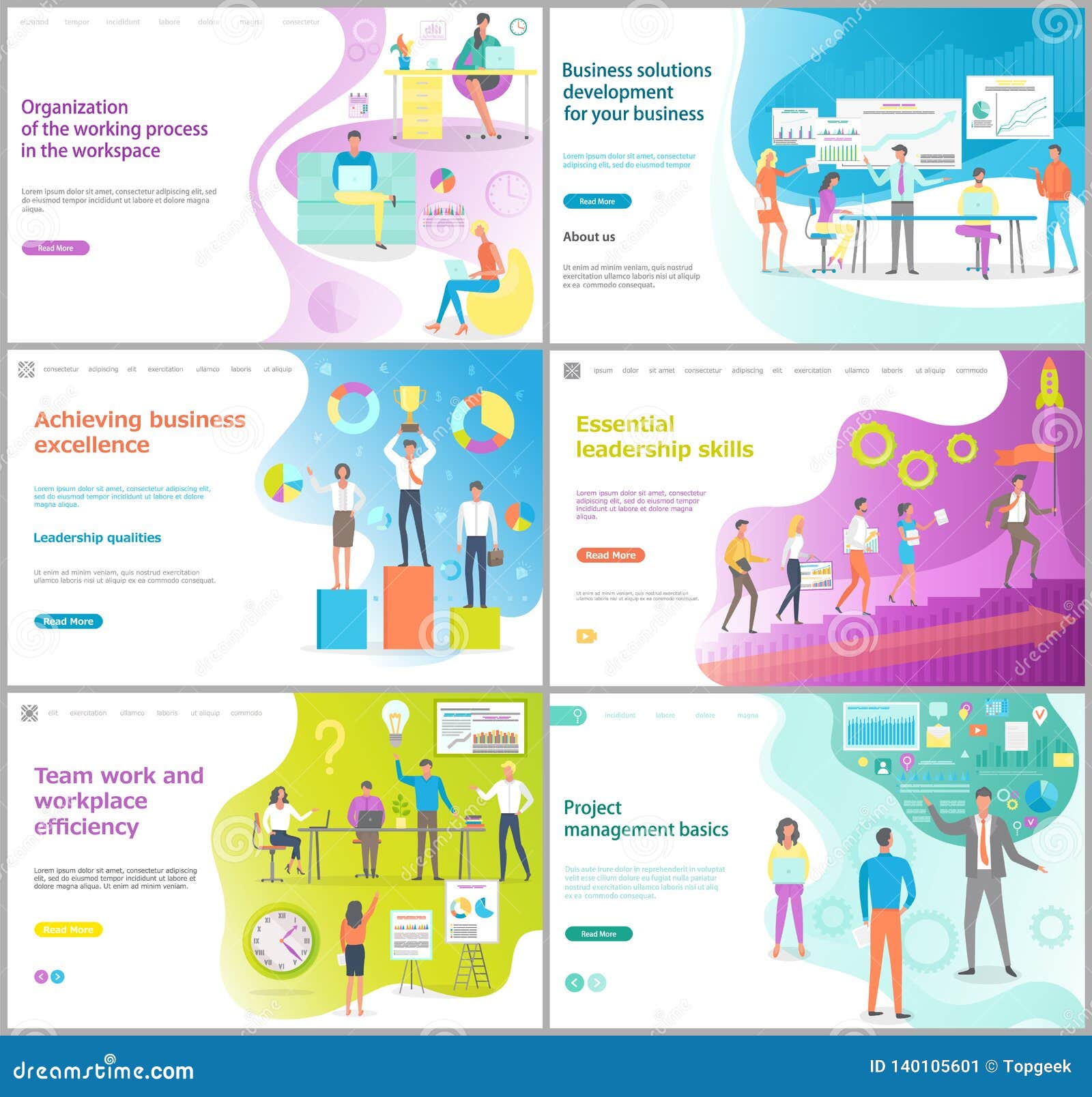 Organization of Working Process Website Page Set Stock Vector ...