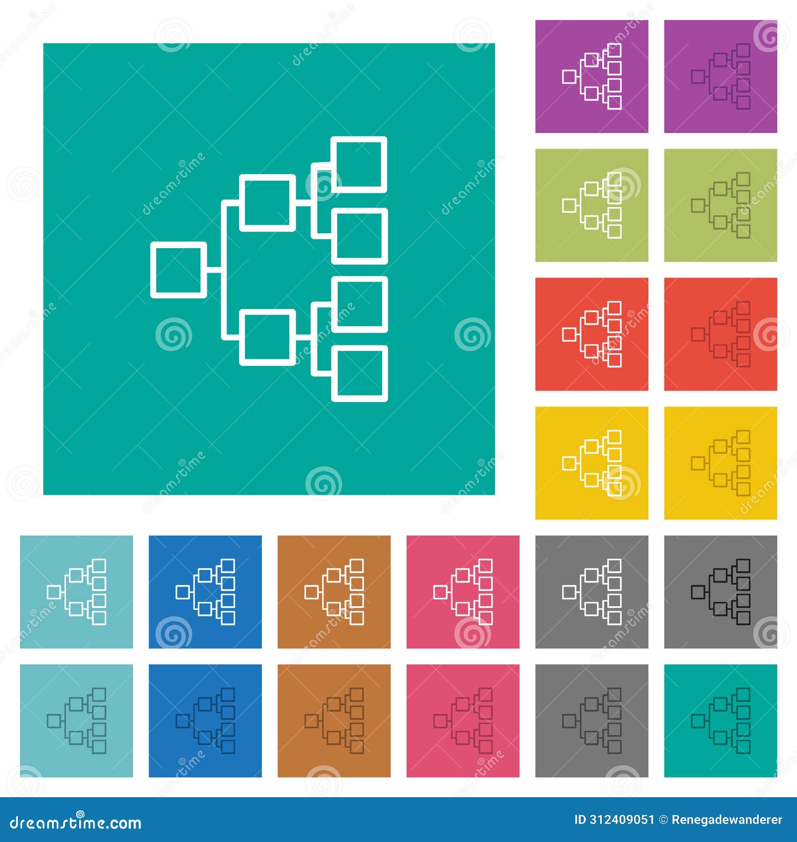 Organizational Chart Right Outline Square Flat Multi Colored Icons ...