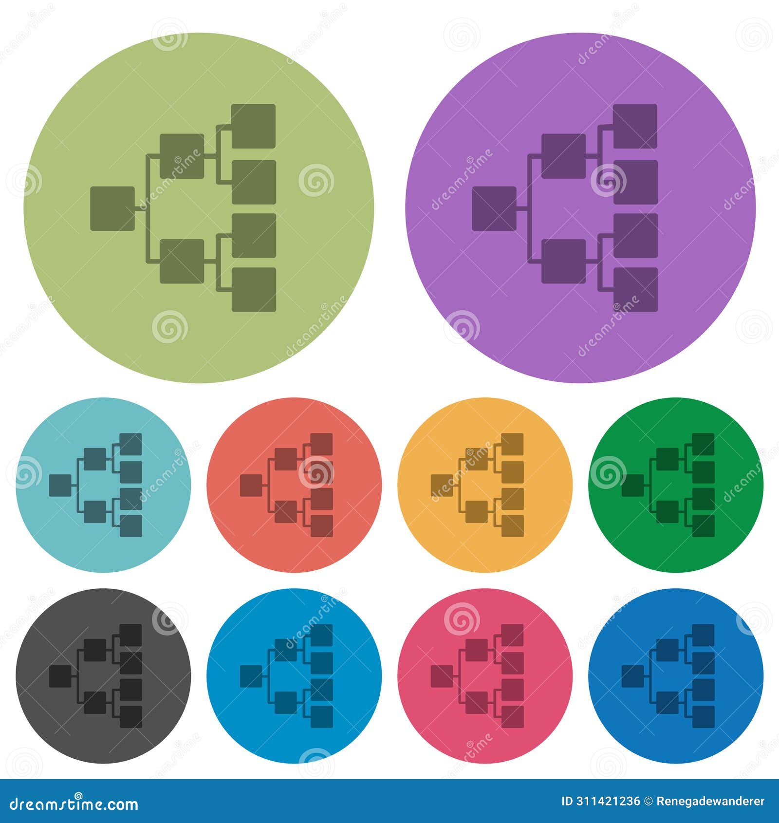 Organizational Chart Right Solid Color Darker Flat Icons Stock Vector ...
