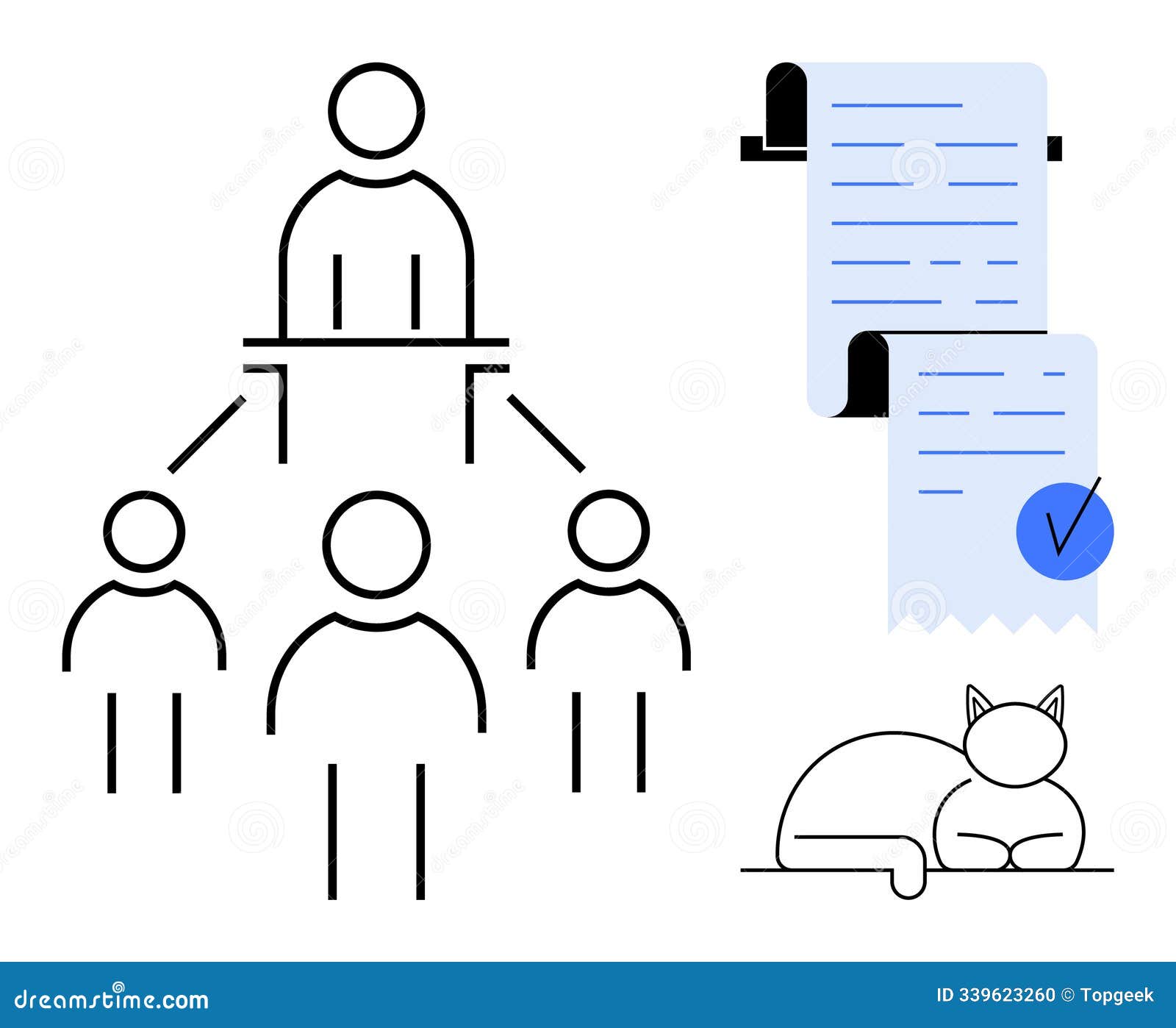 Organizational Hierarchy Diagram with Documents and Cat Illustration ...