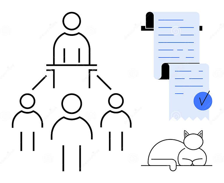 Organizational Hierarchy Diagram with Documents and Cat Illustration ...