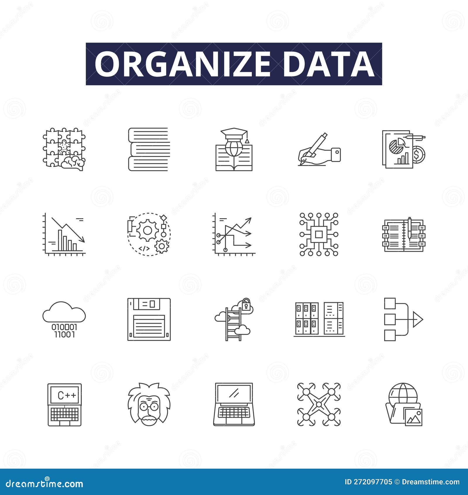 Organize Data Line Vector Icons And Signs. Classify, Compile, Structure ... Organize Data Line Vector Icons And Signs. Classify, Compile, Structure ...