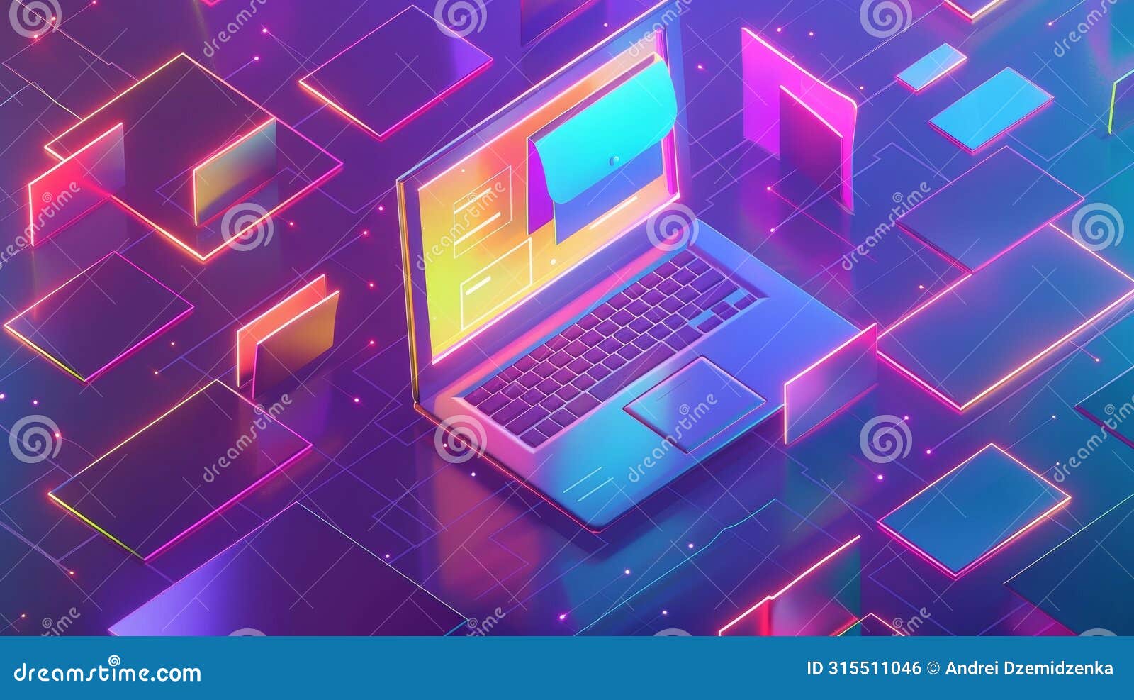 Organize Database with Isometric Laptop and Folder on Modern Landing ...