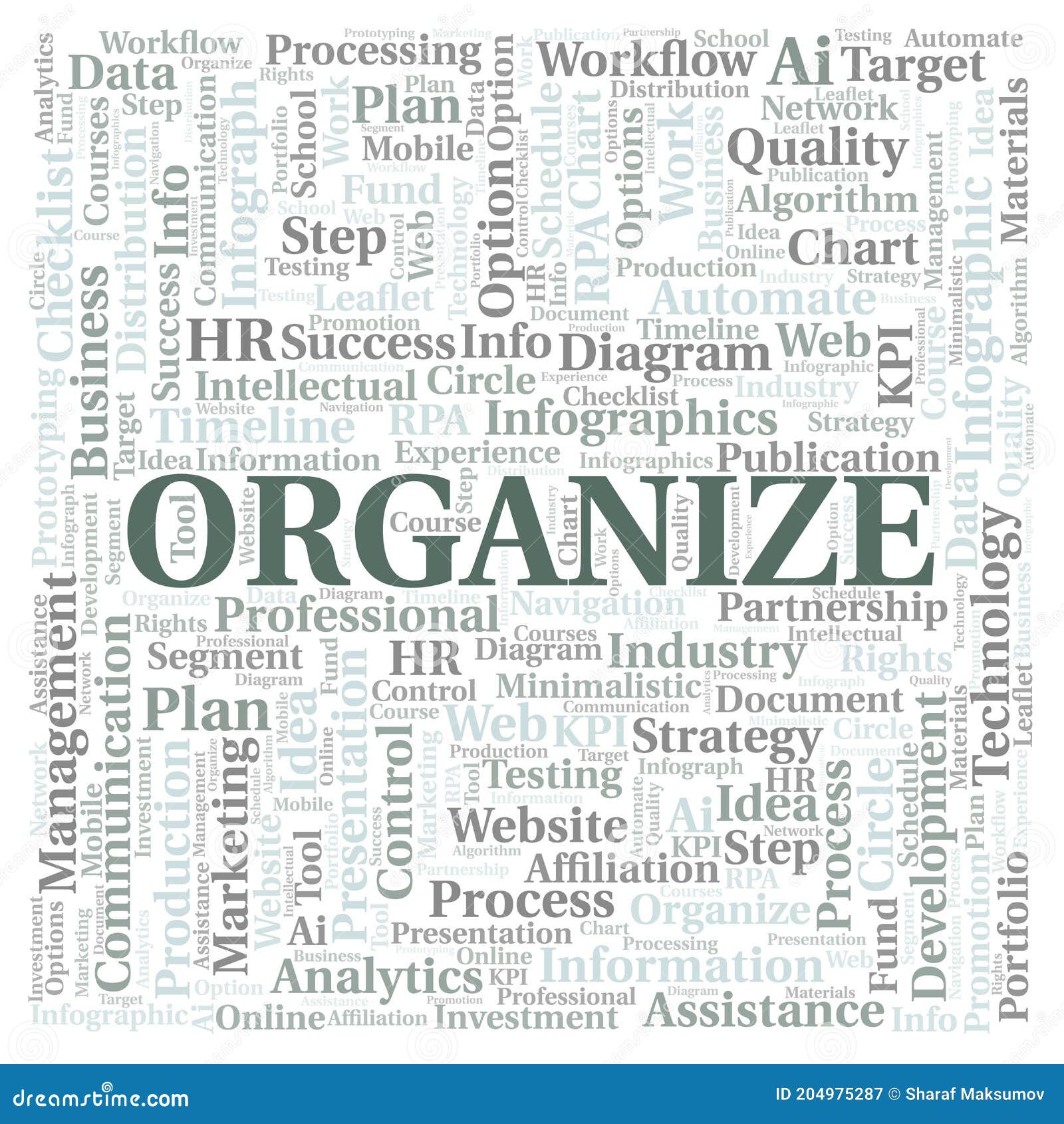Organize Typography Word Cloud Create with the Text only. Stock ...