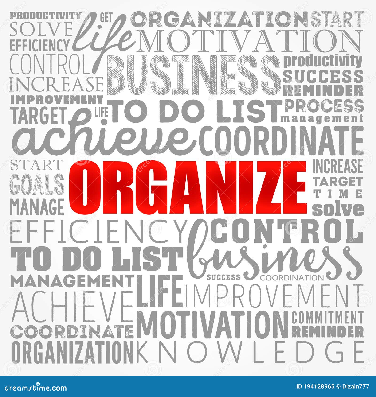 ORGANIZE Word Cloud Collage, Business Concept Background Stock ...