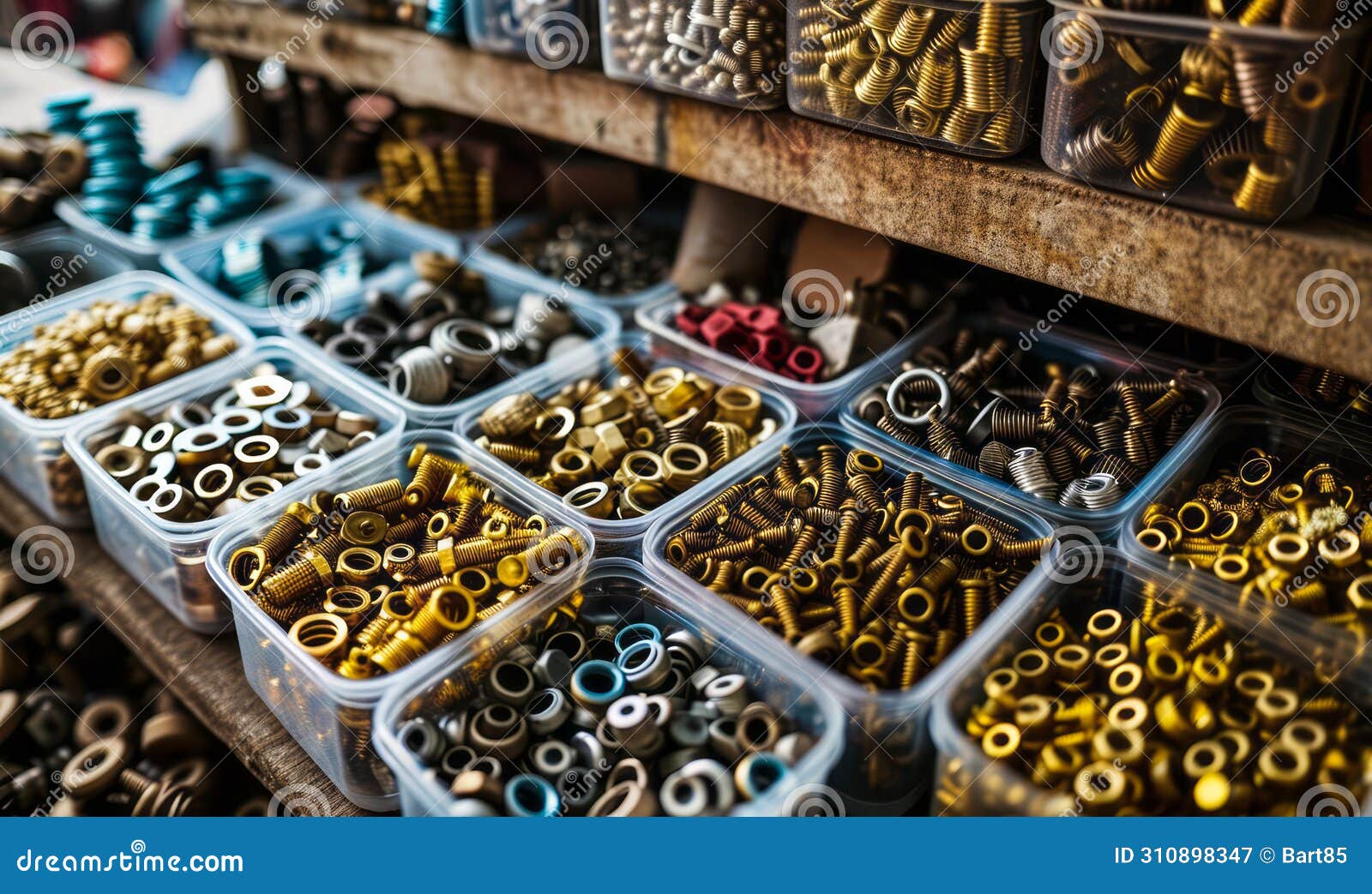 Organized Assortment Of Brass And Metal Fasteners In Transparent ...