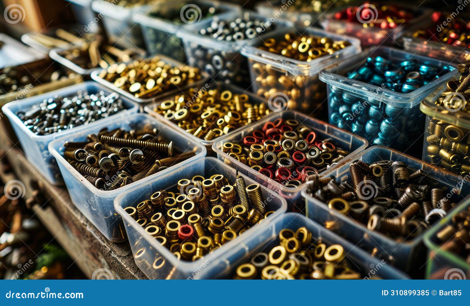 Organized Assortment Of Brass And Metal Fasteners In Transparent ...