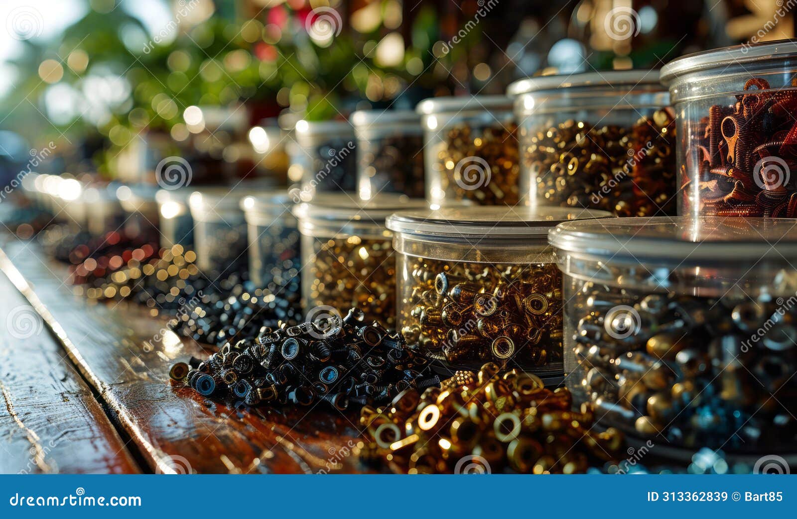 Organized Assortment of Brass and Metal Fasteners in Transparent ...