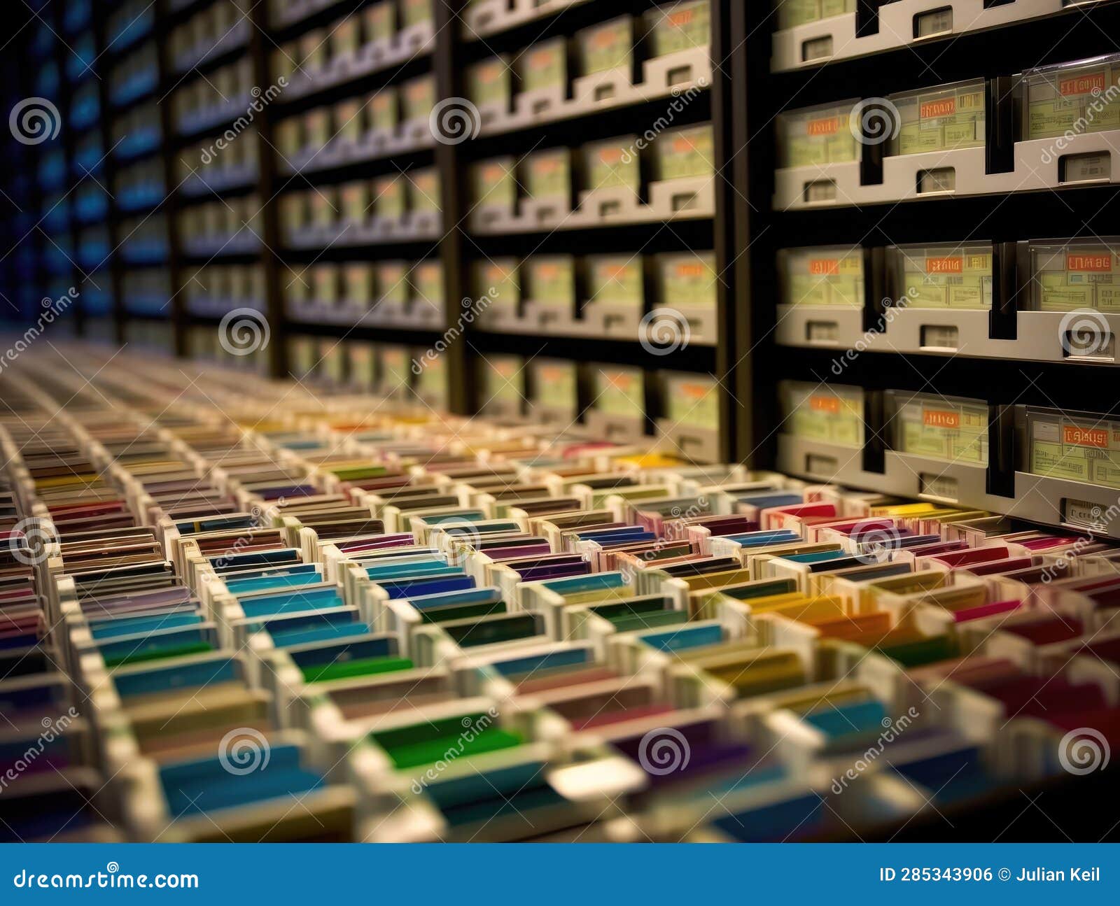 Organized Business Document Library With Tidy Bookshelves And Labeled ...