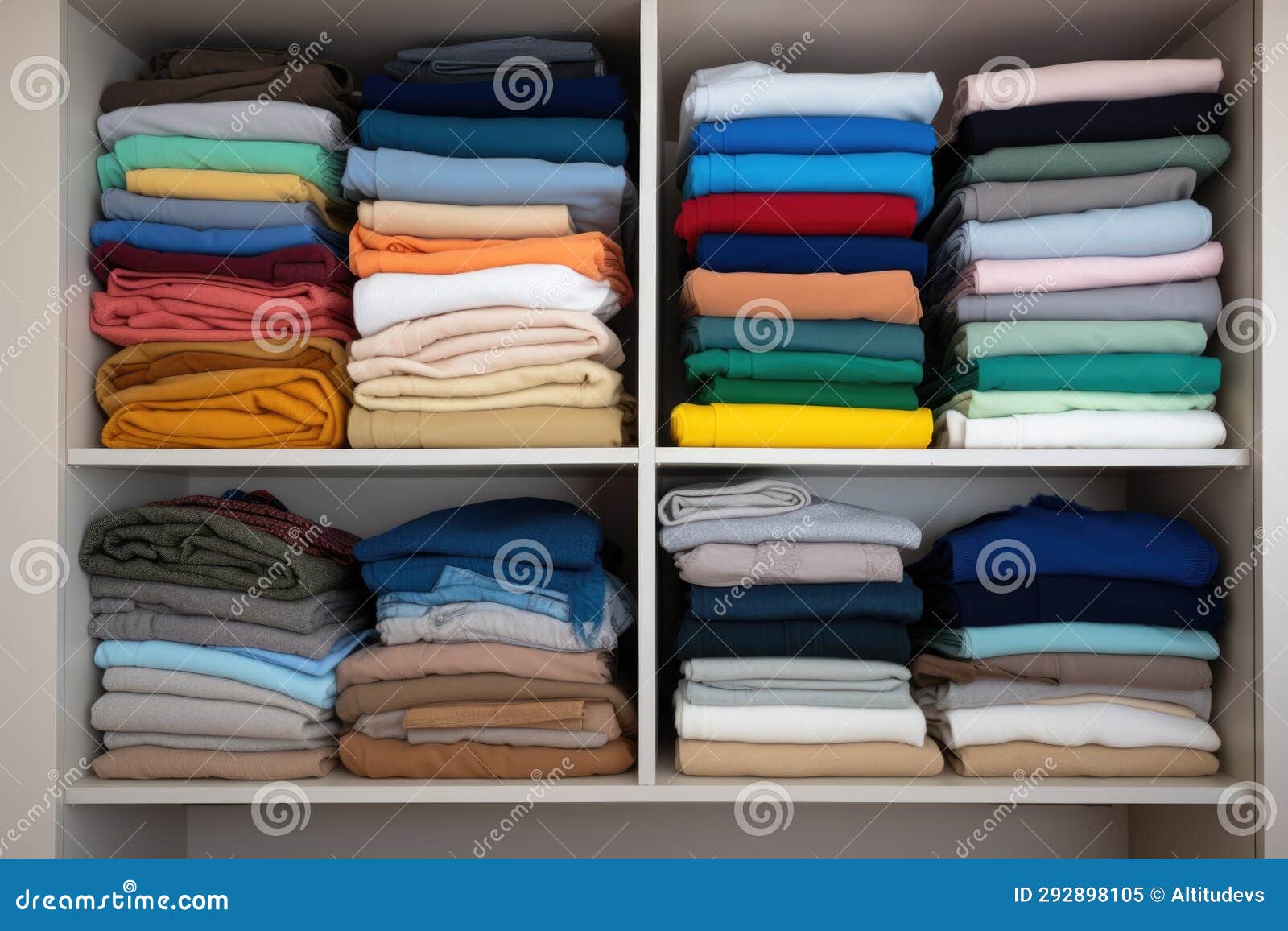 Organized Closet with Neatly Folded Clothes in Rows Stock Illustration ...