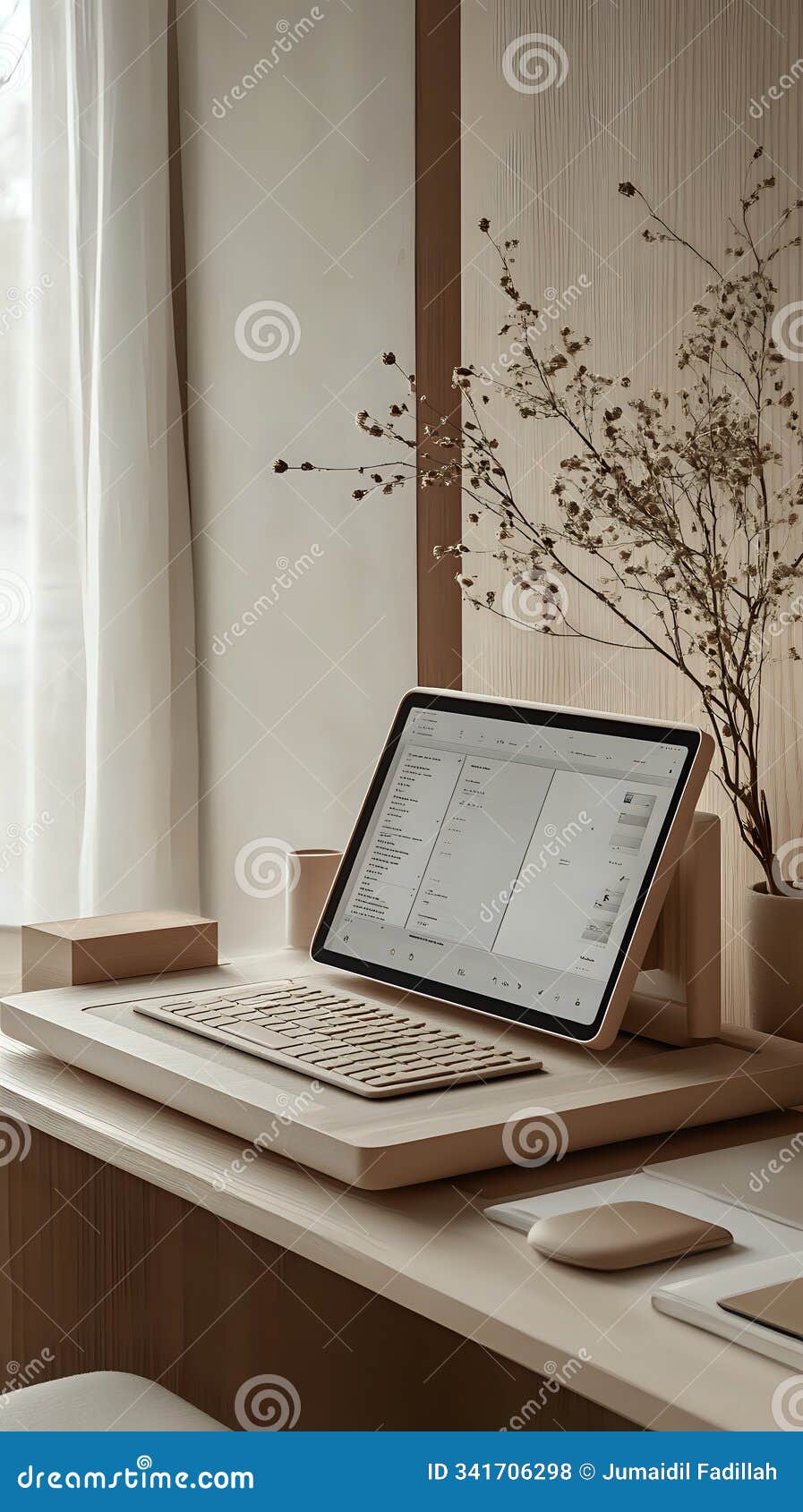 Organized Desk Setup in Neutral Colors Featuring Sleek Tech for ...
