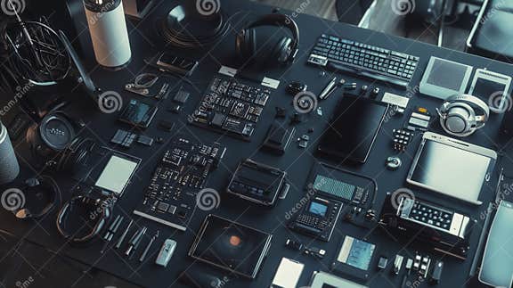 Organized Electronics Setup on Table Modern Workspace Product Display ...