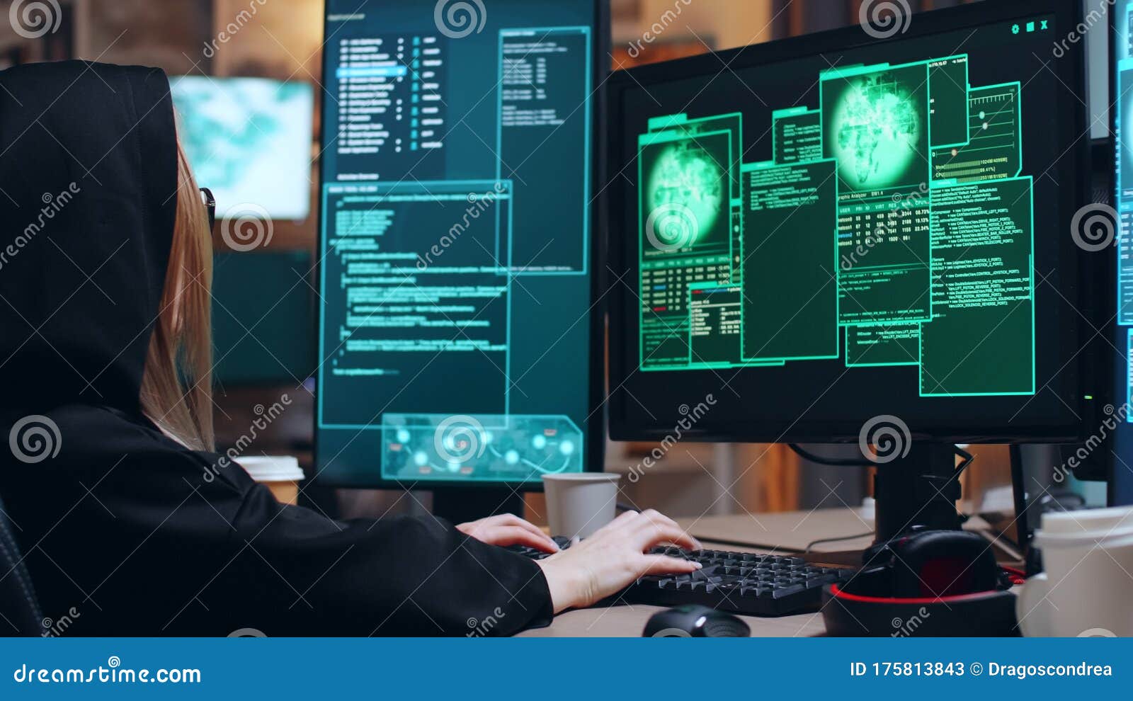 Organized Female Hacker and Her Team Stealing Information Stock Image ...